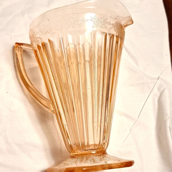 Dining | Jeanette Glass Co Vintage Pink Depression Pitcher Adam Pattern ...